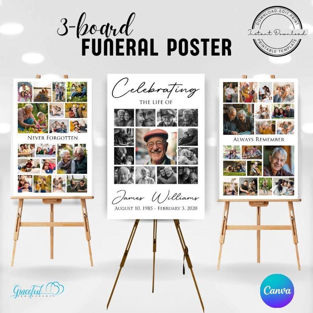 Editable 3-board Funeral Poster | Canva Template | 2 Sizes Included ...
