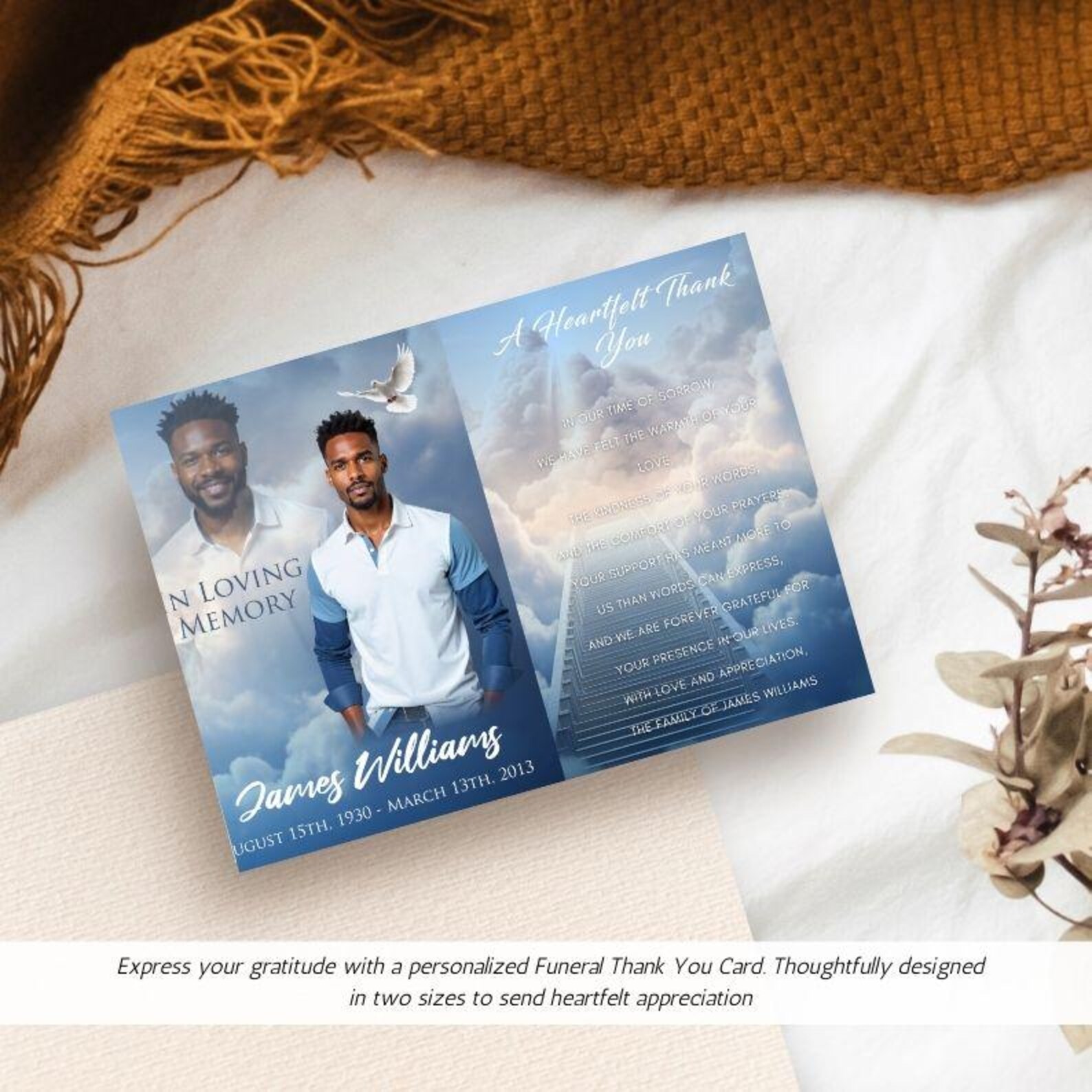 Funeral Thank You Card | Memorial Appreciation Card | Editable Canva ...