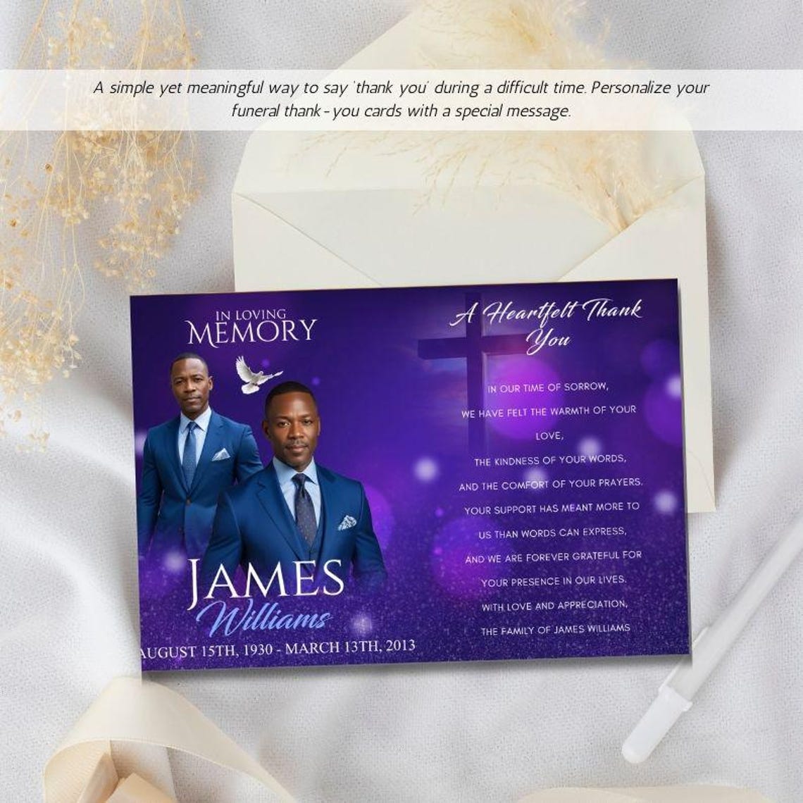 Funeral Thank You Card | Memorial Appreciation Card | Editable Canva ...