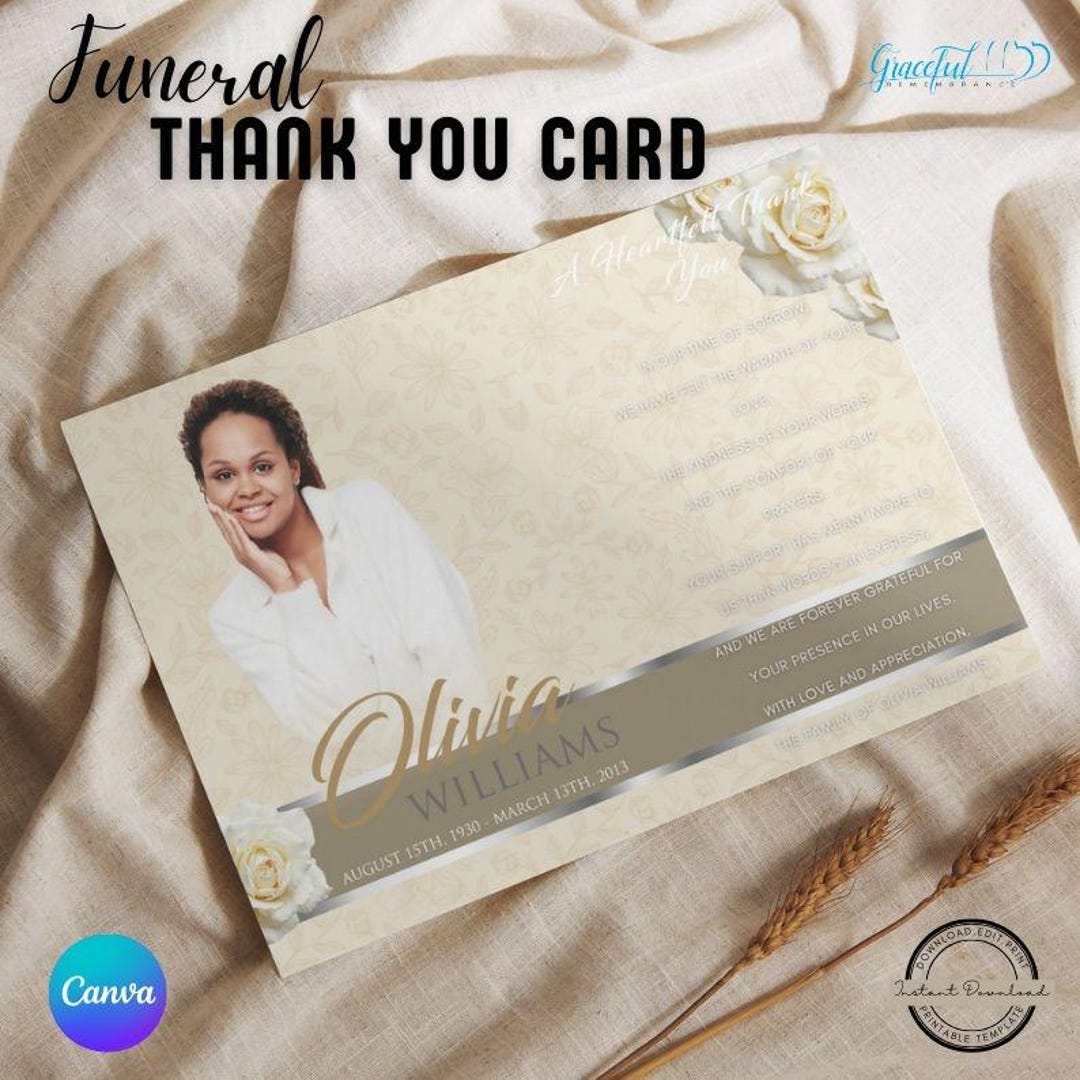 Funeral Thank You Card | Memorial Appreciation Card | Editable Canva ...