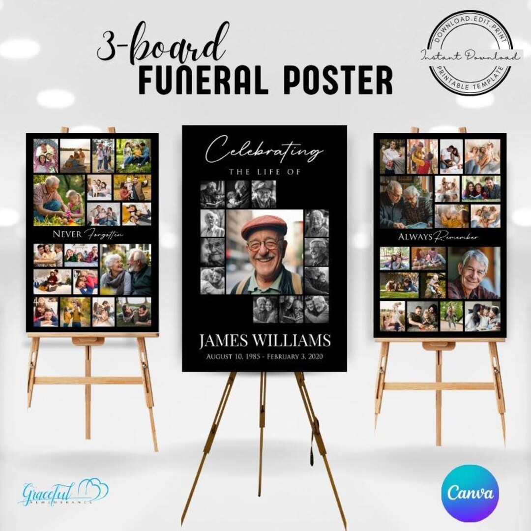 Editable 3-board Funeral Poster | Canva Template | 2 Sizes Included ...