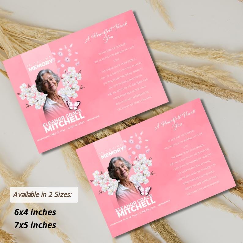 Funeral Thank You Card | Memorial Appreciation Card | Editable Canva ...