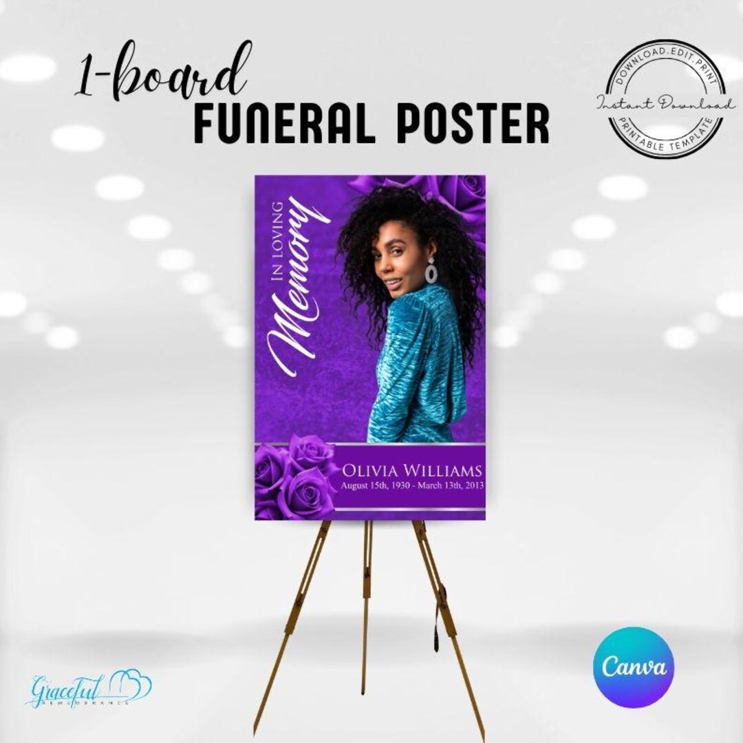 Purple Floral 1-board Funeral Poster | GR6L1A - Etsy