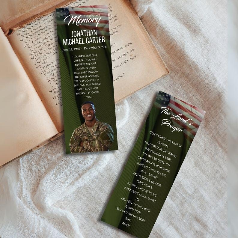 US Army-themed Funeral Bookmark | Memorial Keepsake | Celebration of ...