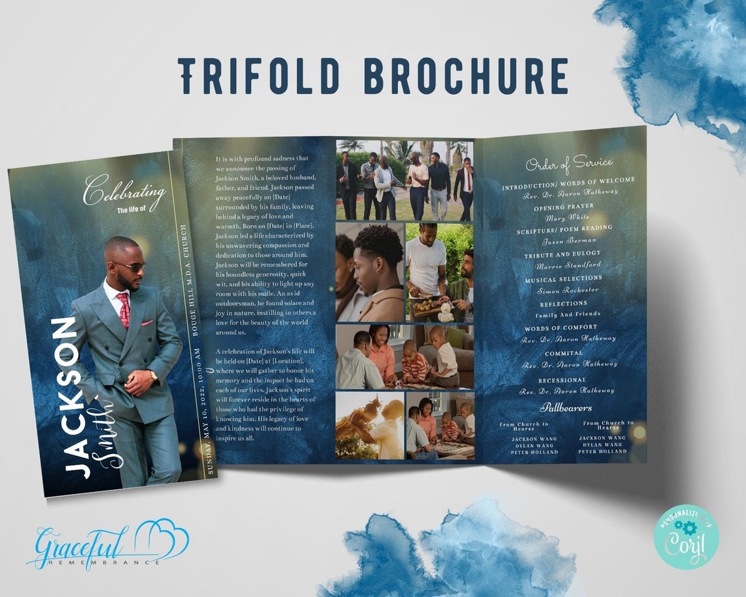 Azure Meadows: 11x17 Trifold Funeral Brochure in Blue & Green Harmony Editable With Corjl - Etsy
