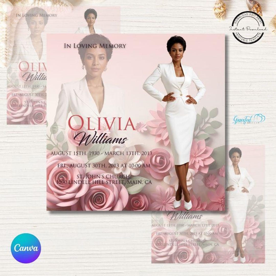 Pink Floral-themed Digital Funeral Announcement | GR8Q5A - Etsy