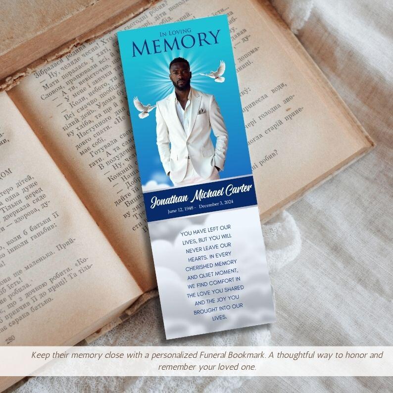Funeral Bookmark | Memorial Keepsake | Celebration of Life | Editable ...