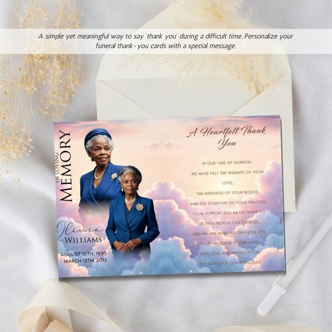 Funeral Thank You Card | Memorial Appreciation Card | Editable Canva ...