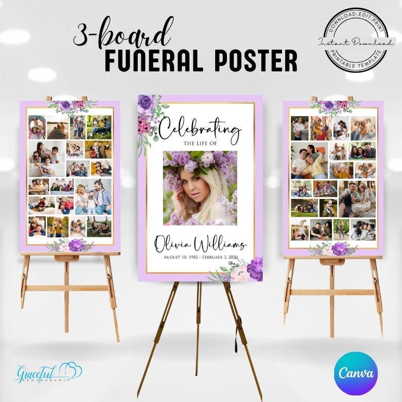 Editable 3-board Funeral Poster | Canva Template | 2 Sizes Included ...
