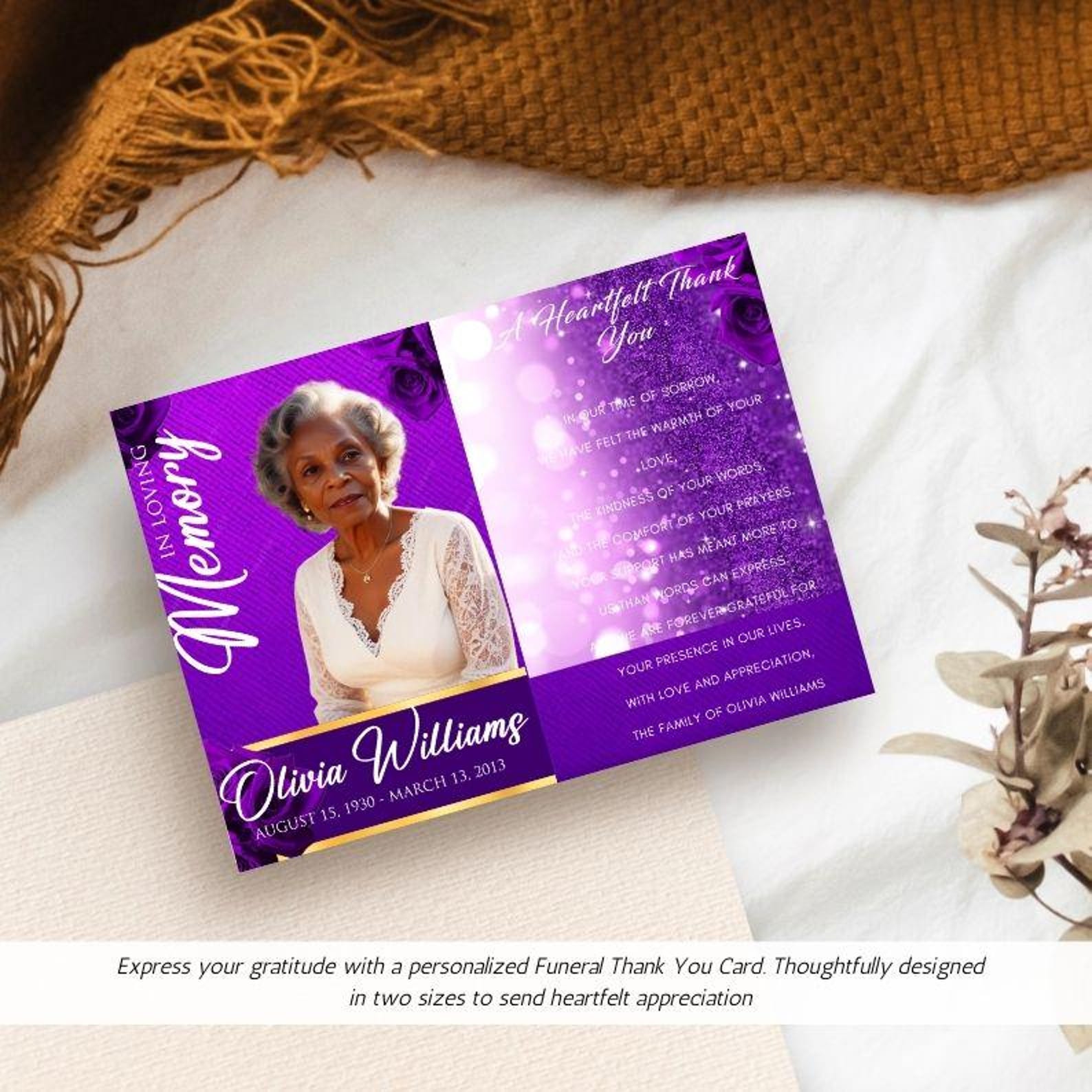 Funeral Thank You Card | Memorial Appreciation Card | Editable Canva ...