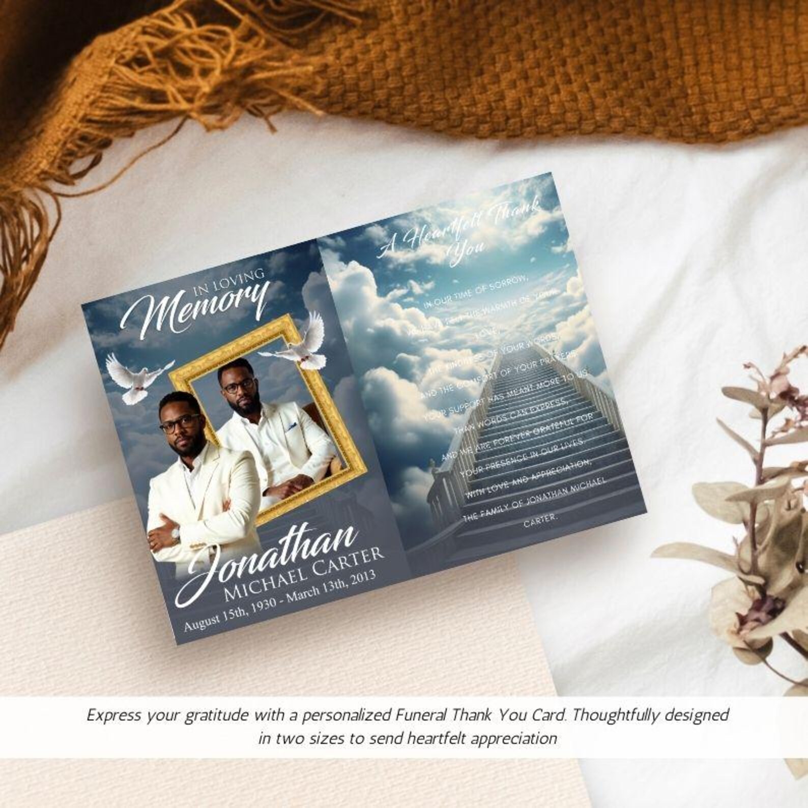 Funeral Thank You Card | Memorial Appreciation Card | Editable Canva ...