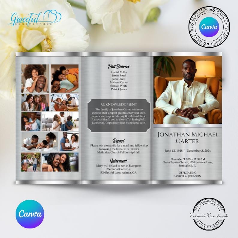 Gray-themed Trifold Funeral Program Template, Celebration of Life ...