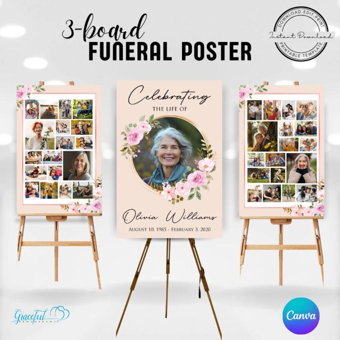 Editable 3-board Funeral Poster | Canva Template | 2 Sizes Included ...