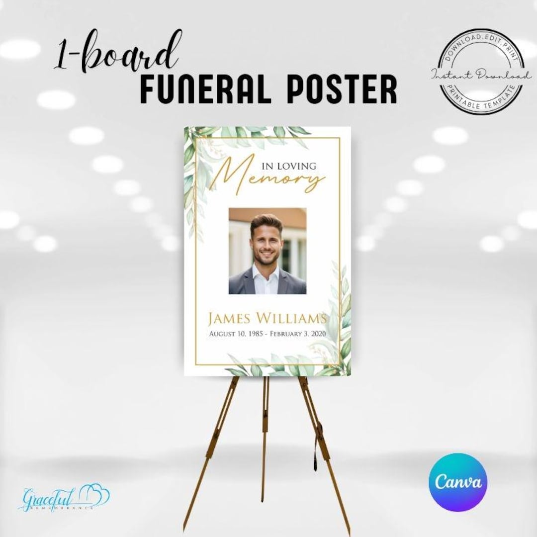 Editable 1-board Funeral Poster | Canva Template | 2 Sizes Included ...