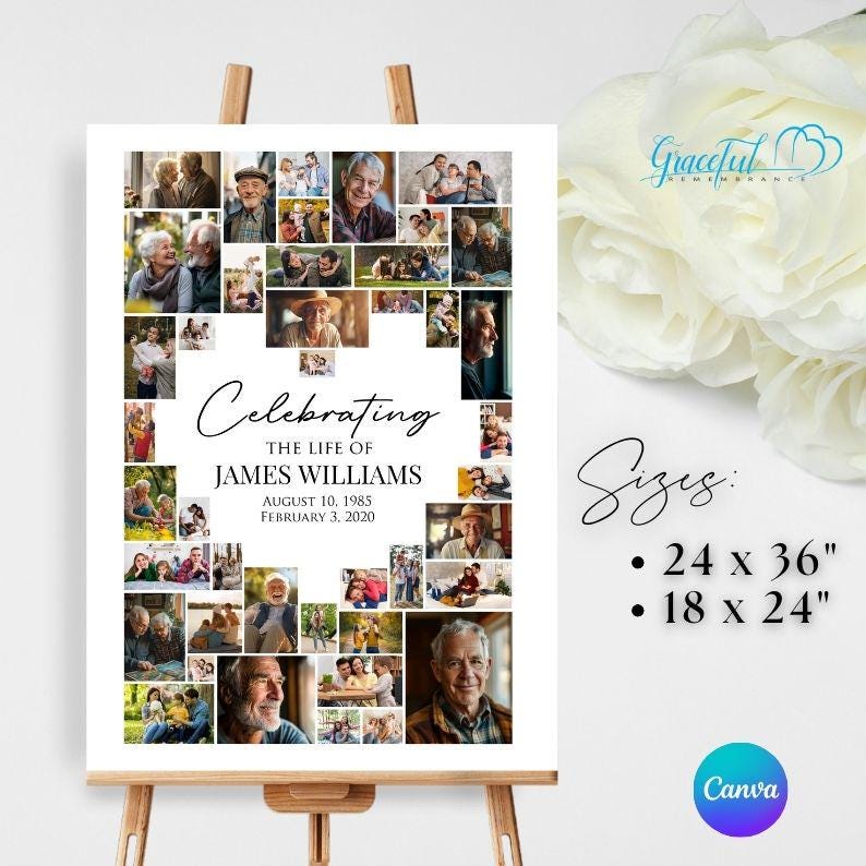 Editable 3-board Funeral Poster | Canva Template | 2 Sizes Included ...