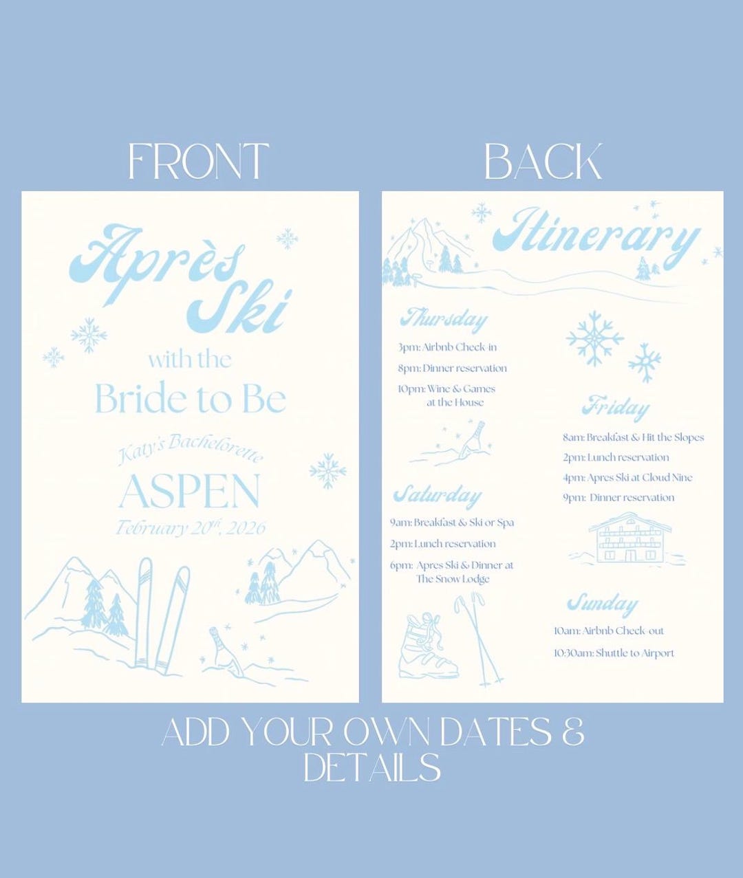 Apres Ski Bachelorette Party Invitation Itinerary | Editable Winter ...