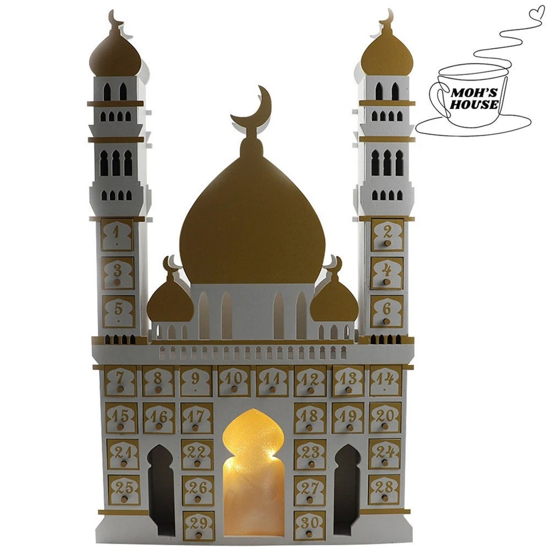 Ramadan Countdown Wooden Light up Calendar, LED Ramadan Advent Drawer ...
