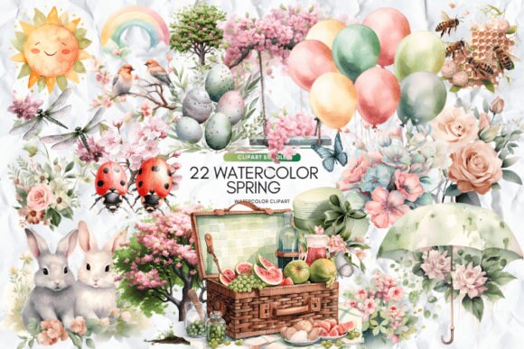 Watercolor Spring Clipart Bundle - Watercolor Hello Spring Clipart PNG ...