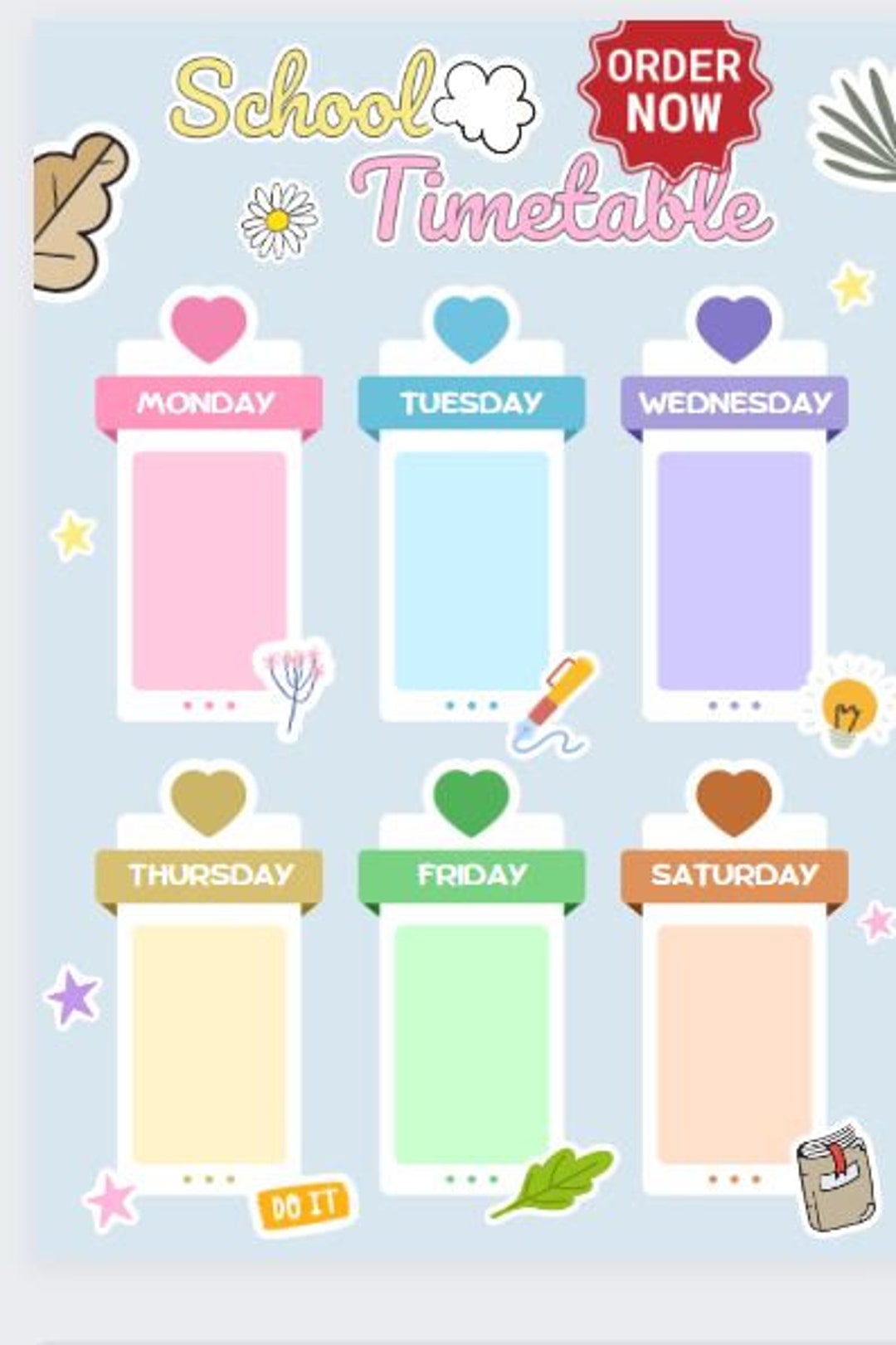 Customizable School Timetable for Kids Personalized Learning Schedule ...