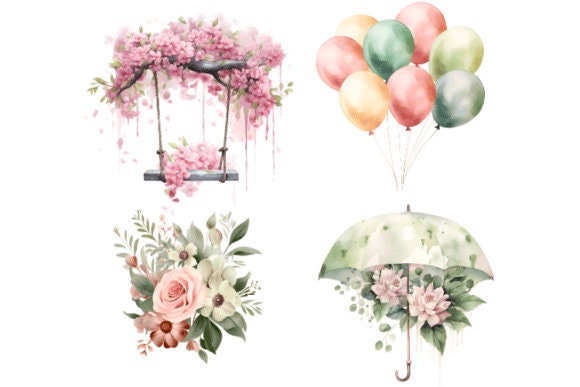 Watercolor Spring Clipart Bundle - Watercolor Hello Spring Clipart PNG ...