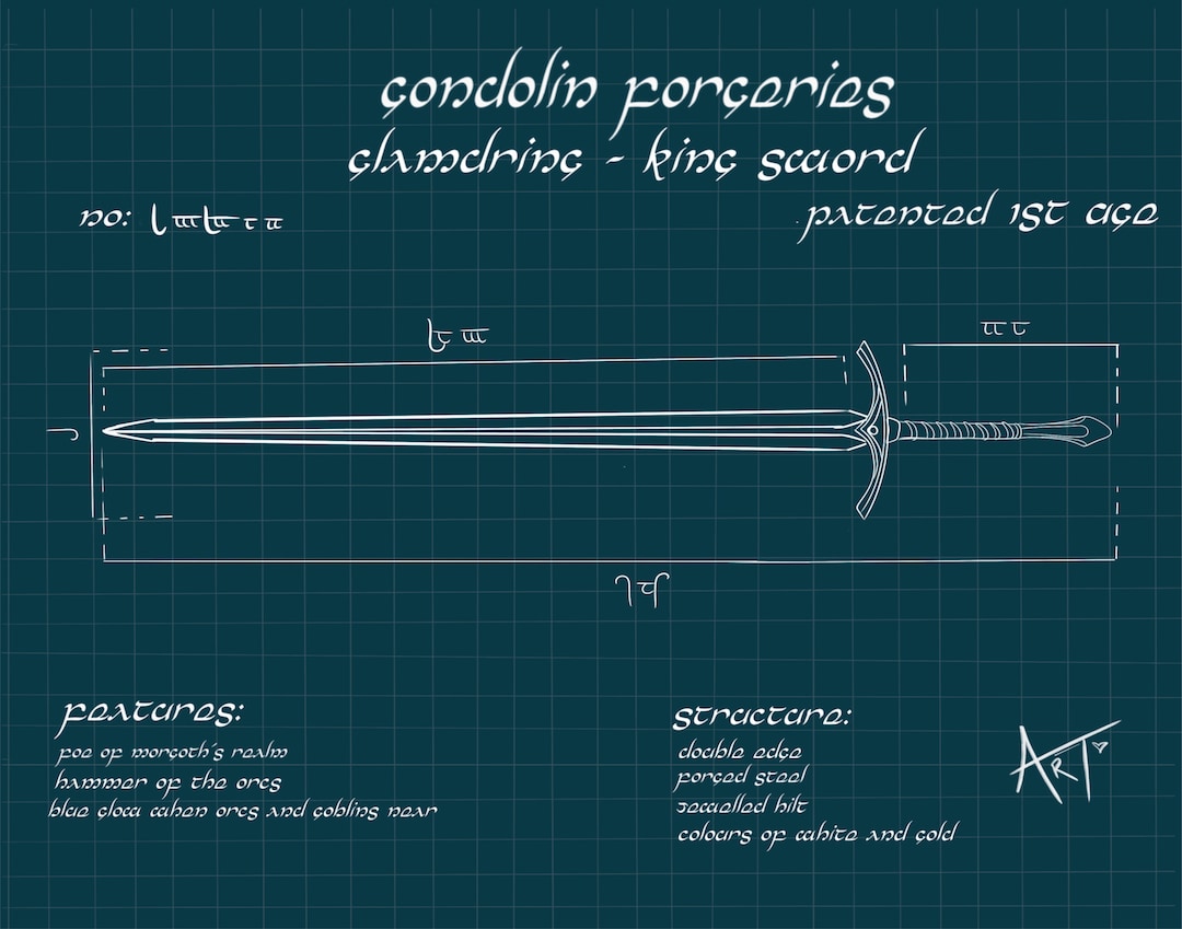 Sword Blueprints Glowing Sword Dagger Wall Art LOTR - Etsy