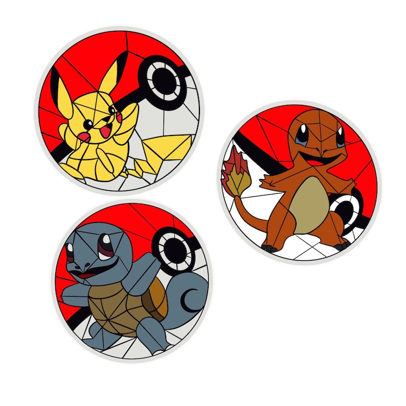 Pokémon Stained Glass Vinyl Stickers | Pikachu, Charmander, Squirtle - Etsy