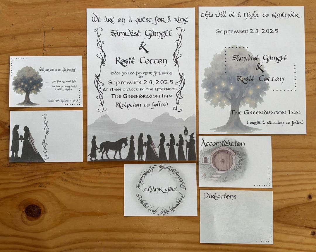 Custom LOTR Wedding Invitation Set – Personalised RSVP & Thank You ...