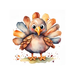 Adorable Watercolor Turkey Printable Instant Download Fall Wall Art ...