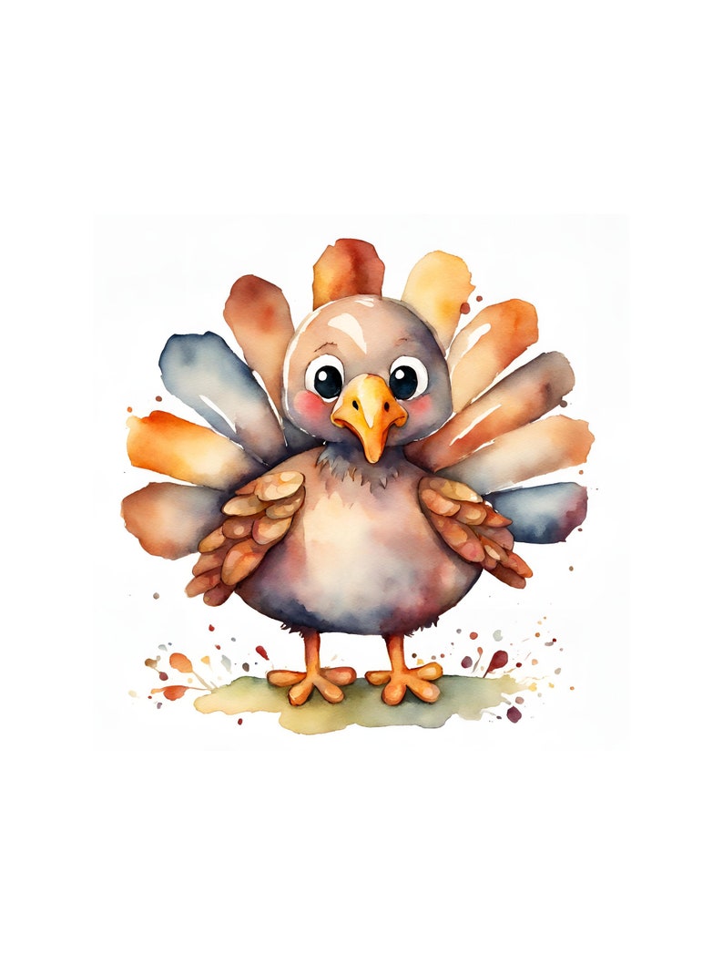 Adorable Watercolor Turkey Printable Instant Download Fall Wall Art ...