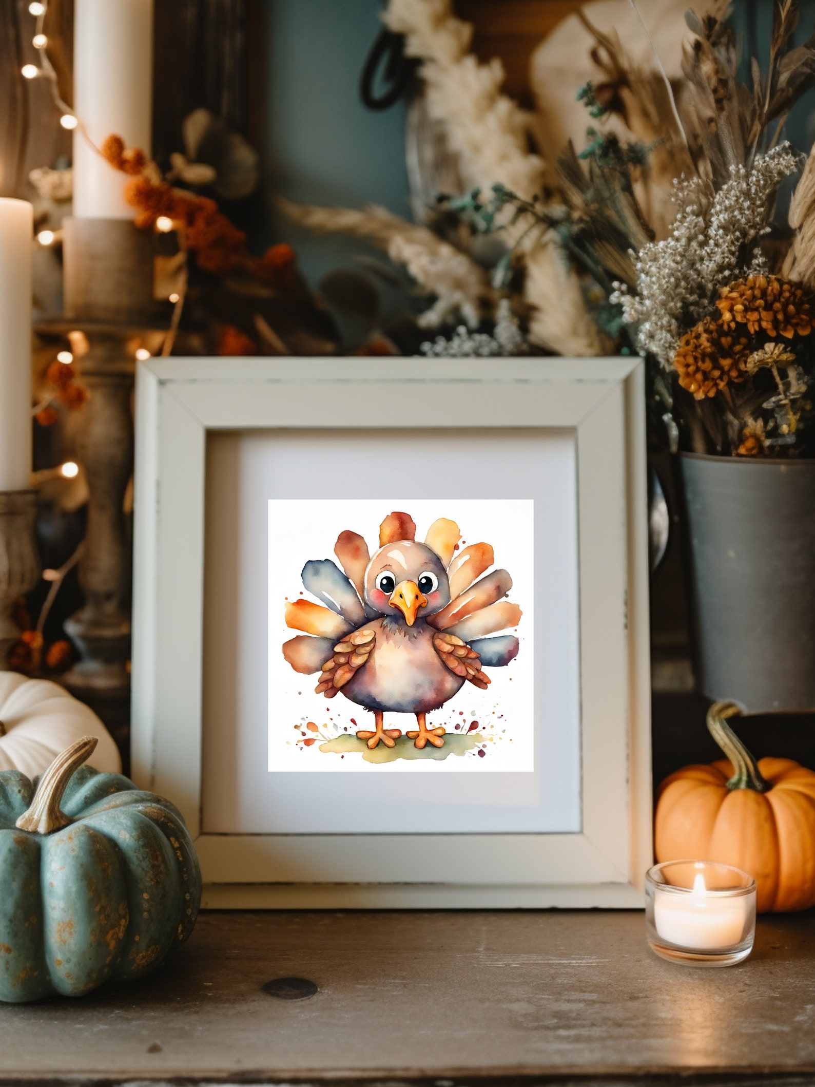 Adorable Watercolor Turkey Printable - Instant Download Fall Wall Art ...