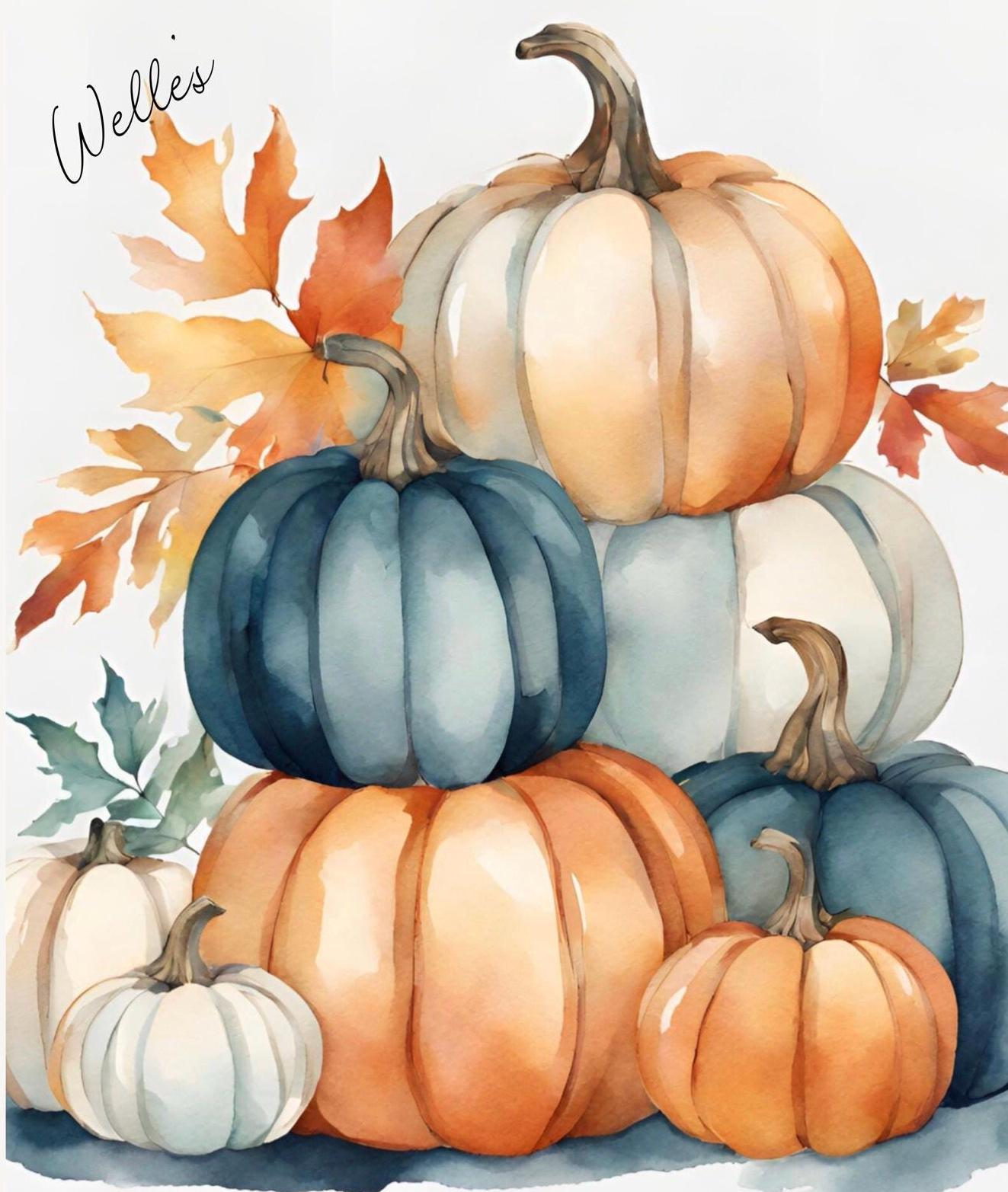 Cozy Fall Pumpkins Watercolor Printable - Thanksgiving or Fall Decor - Etsy