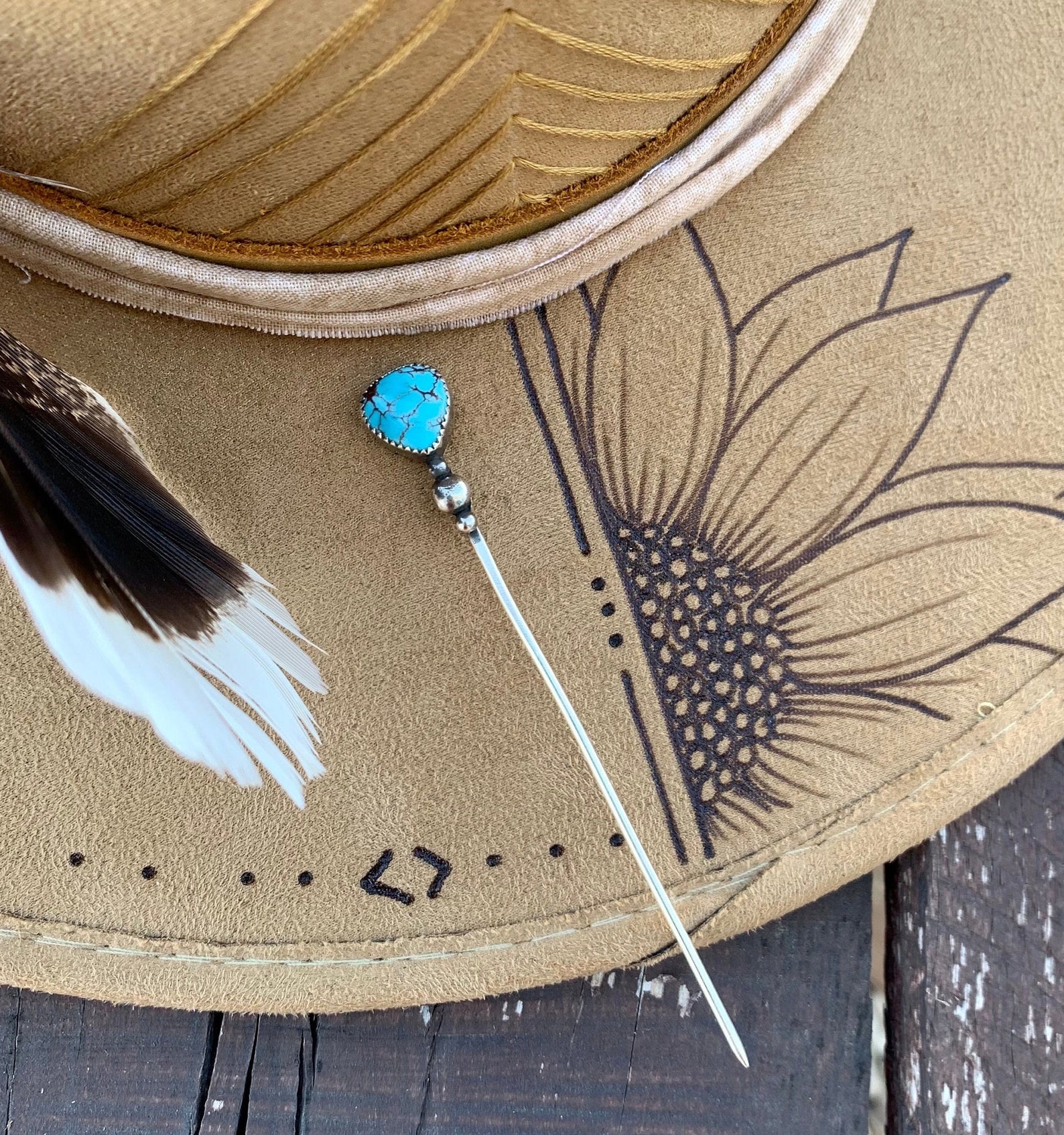 Egyptian Turquoise Hat Pin, Sterling Silver, Western Hat, Cowgirl Hat ...