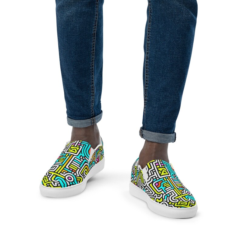 Mens 90s Neon Maze Pattern Slip-on Canvas Shoes - Etsy