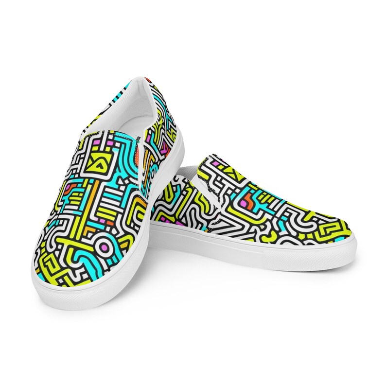 Mens 90s Neon Maze Pattern Slip-on Canvas Shoes - Etsy