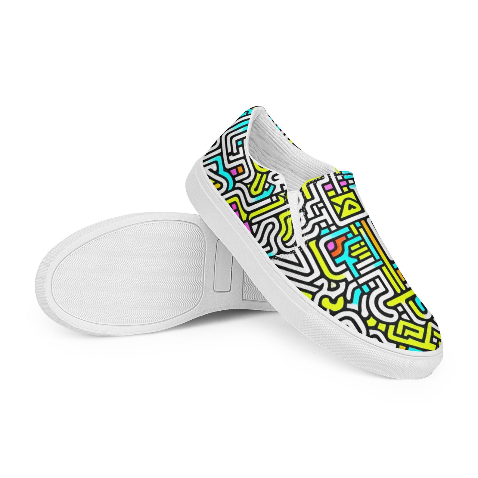 Mens 90s Neon Maze Pattern Slip-on Canvas Shoes - Etsy