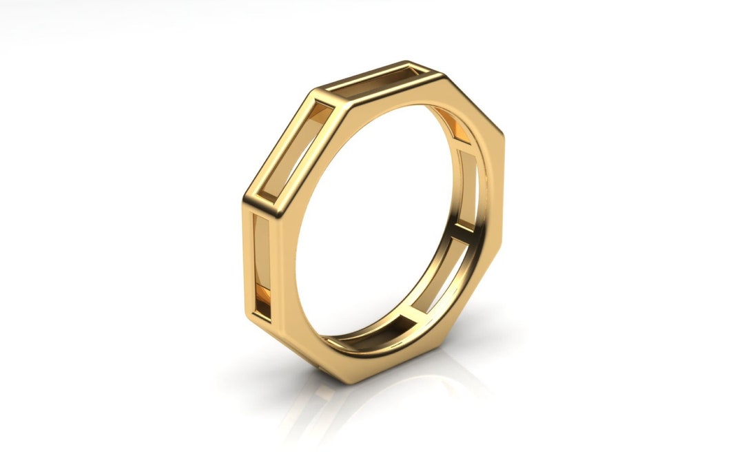 14k Solid Gold Octagon Ring, Geometric Rings, Gift Rings, Everyday ...