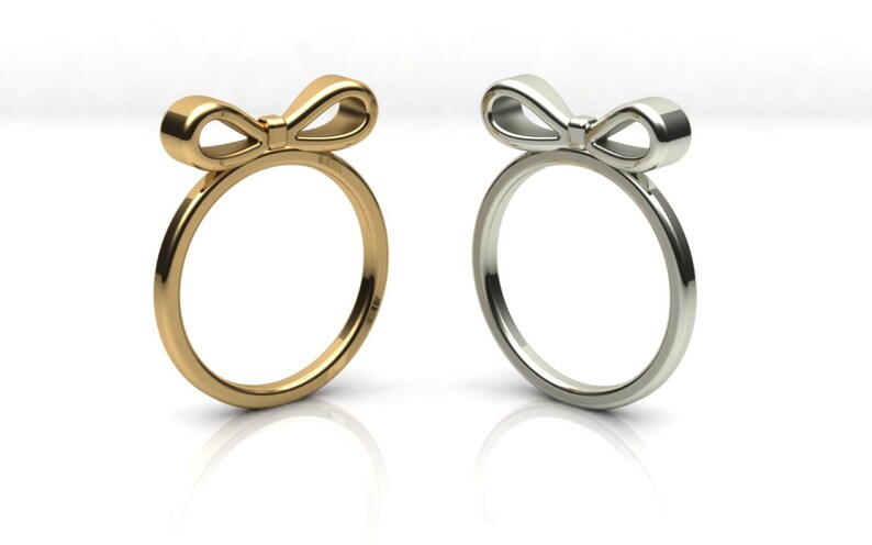 14k Solid Gold Single Bow Ring, Gift Rings, Classic Bow Ring, Modern ...