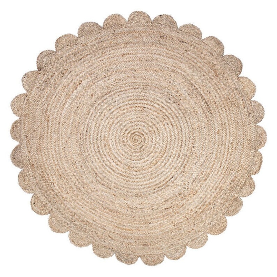Handmade Rug Natural Scallop Jute Rug, Scalloped Round Jute Rug ...