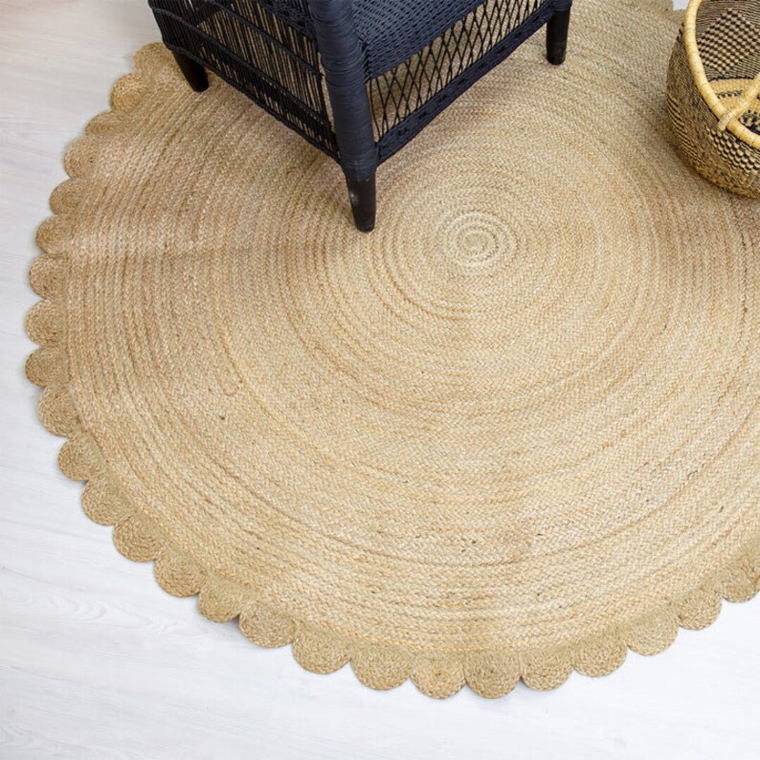 Handmade Rug Natural Scallop Jute Rug, Scalloped Round Jute Rug ...
