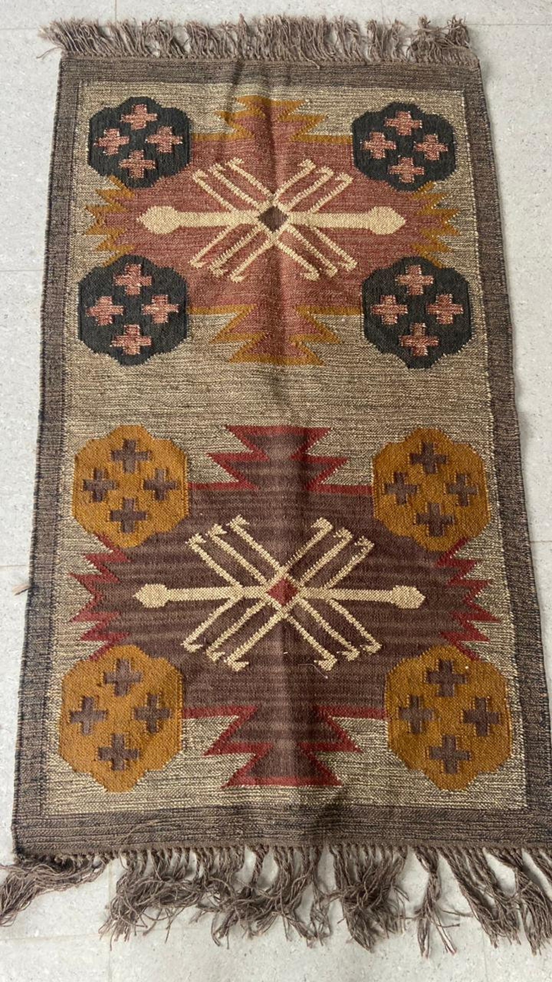 Traditional Hand Woven Indian Village Art Wool Jute Runner, Vintage ...