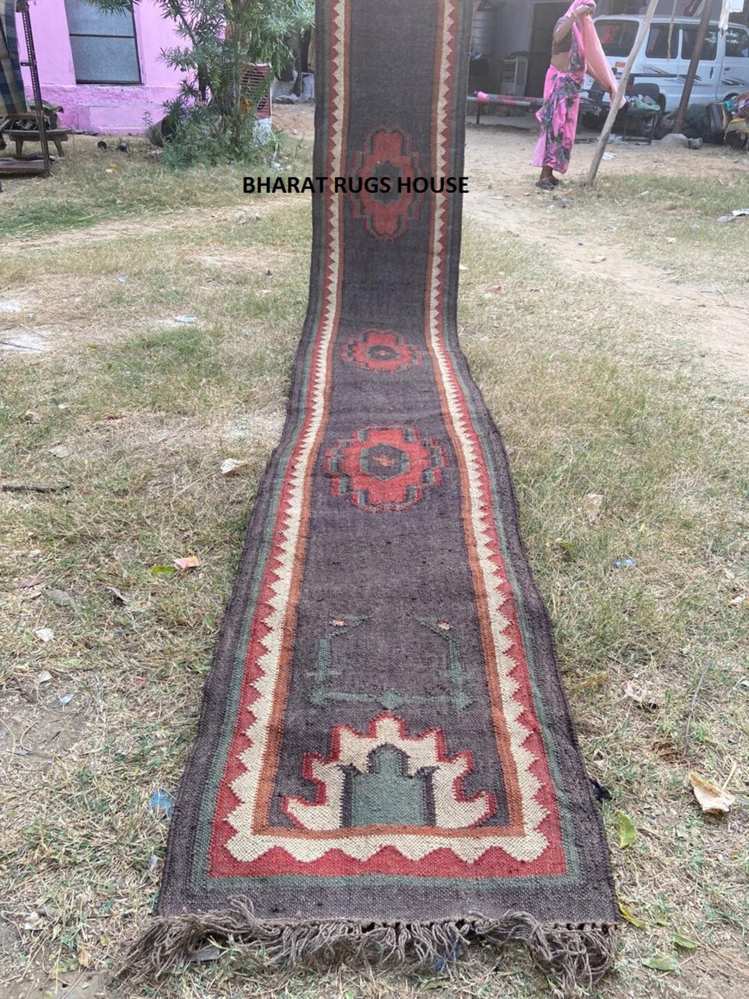 Handwoven Kilim Wool Jute Runner Bohemian Eco Friendly Wool Jute Kilim ...