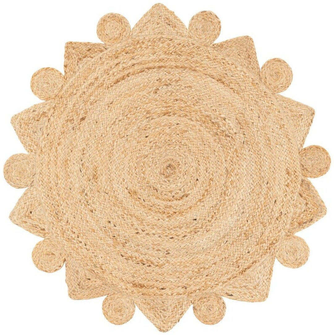Handmade Rug Natural Scallop Jute Rug, Scalloped Round Jute Rug ...