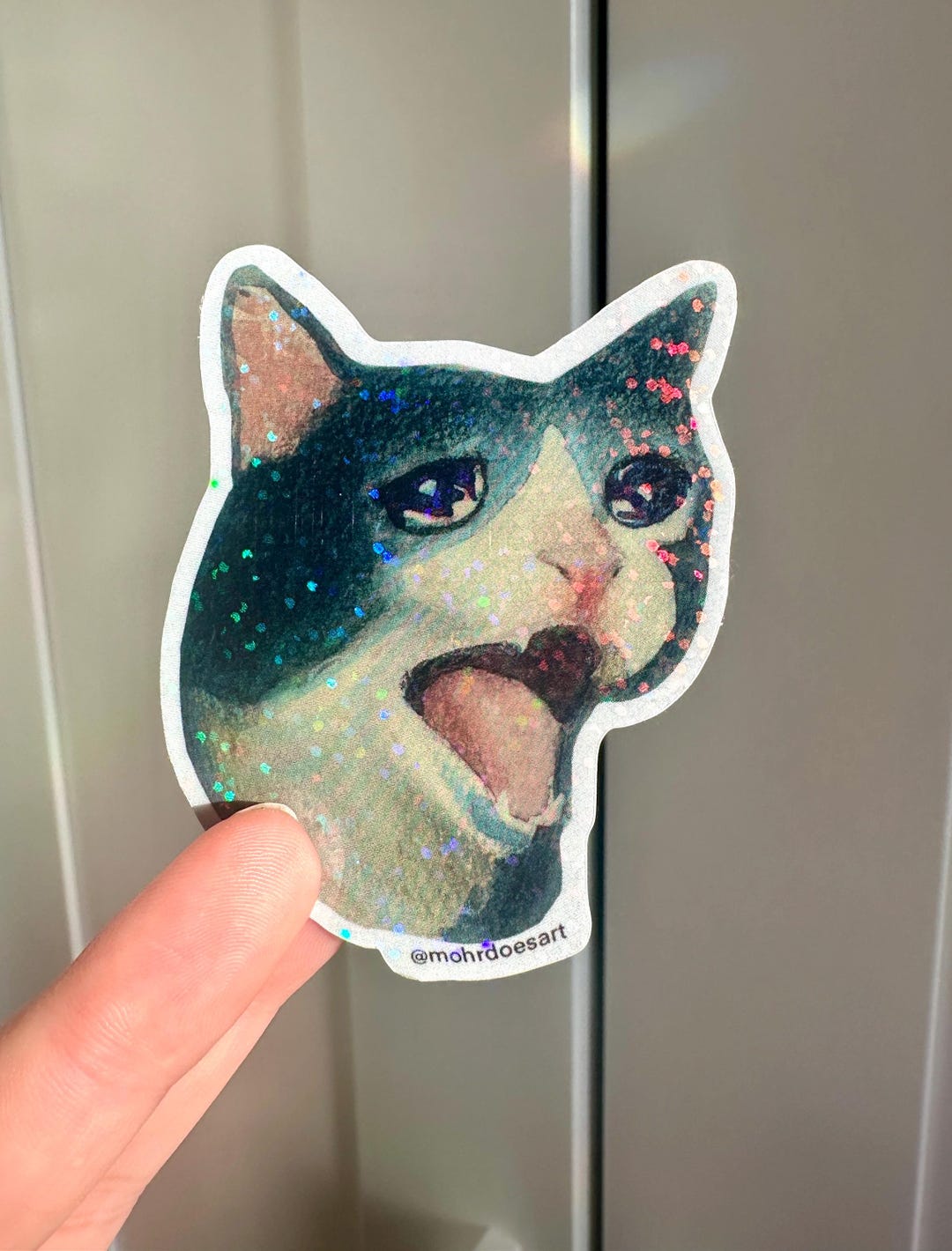 Glittery Cat Scream Sticker: Yelling Meme Cat Decal - Etsy