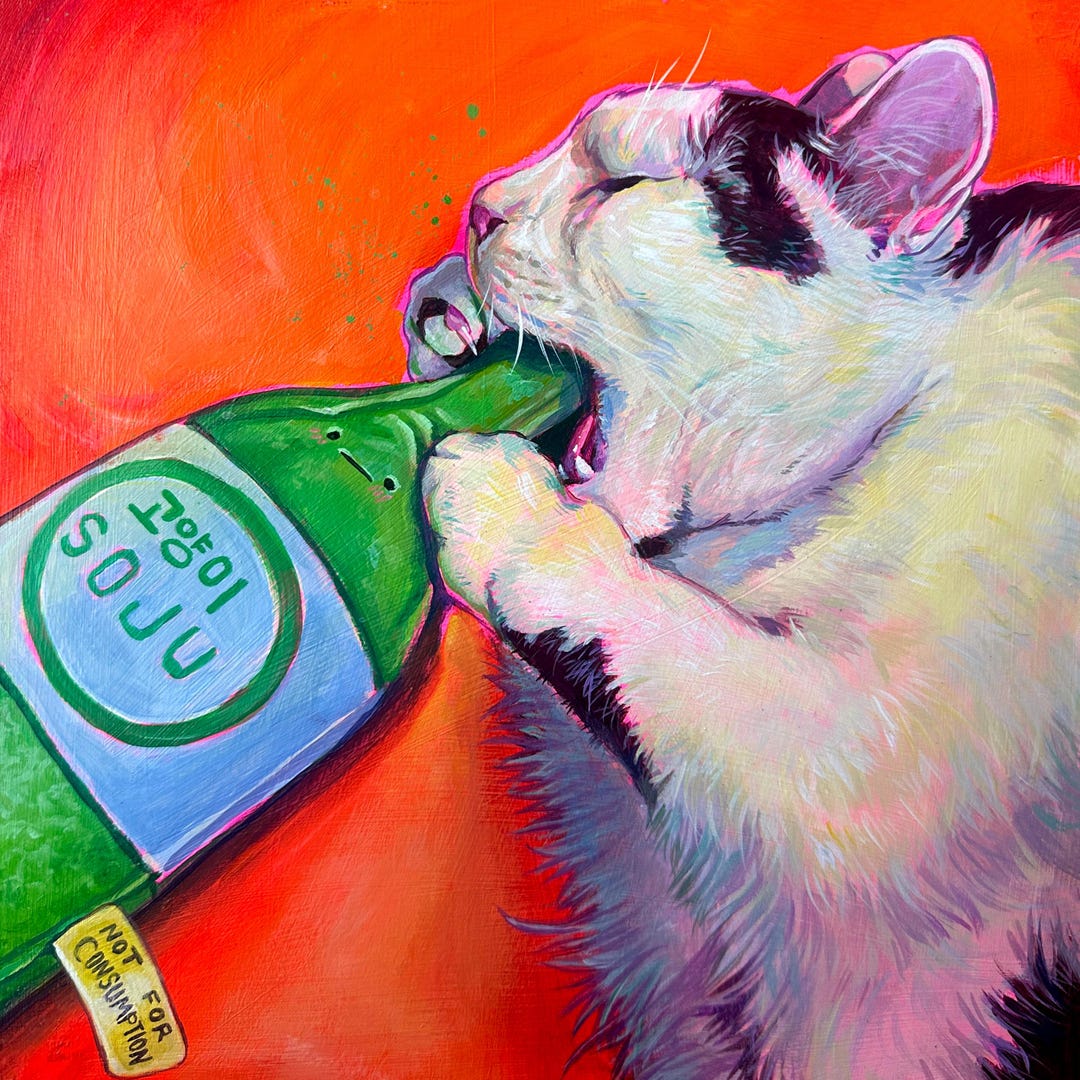 Original Painting Soju Cat: Meme Home Decor - Etsy