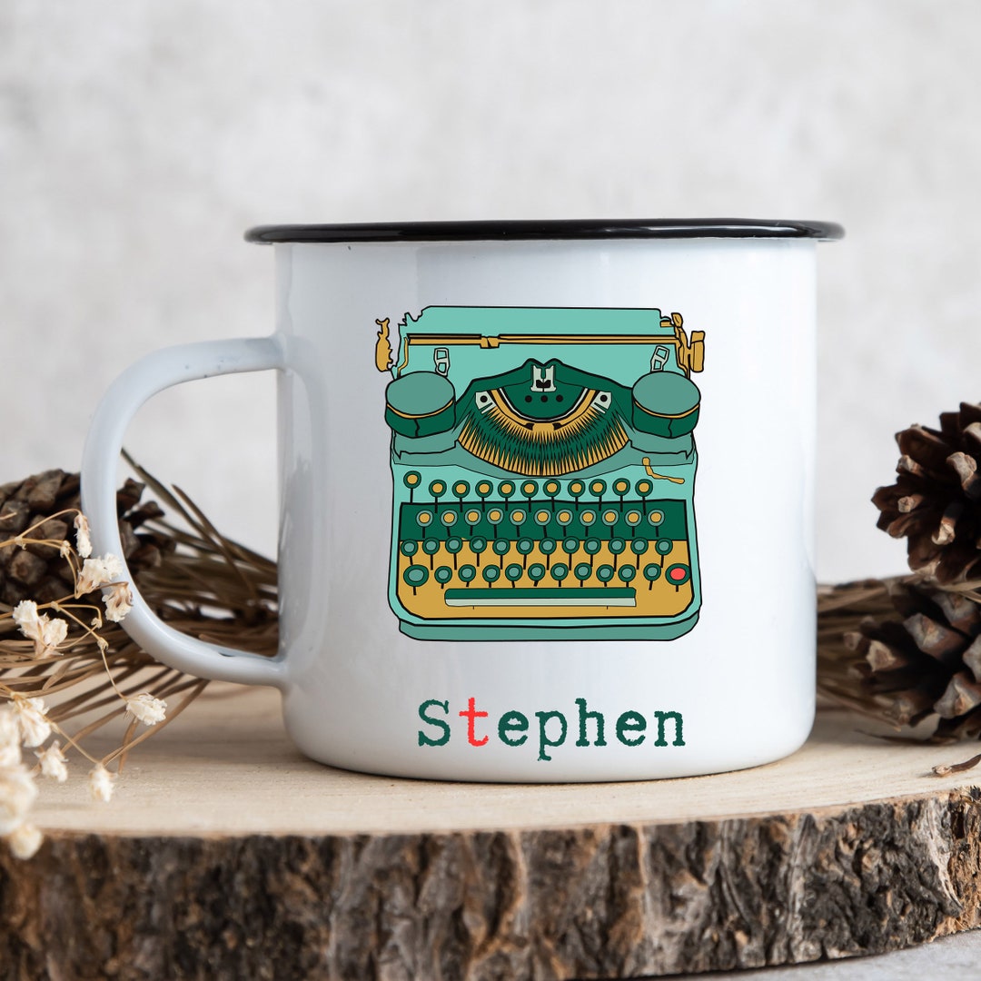 Personalized Enamel Coffee Cup, Vintage Typewriter Coffee Mug, Writer's ...