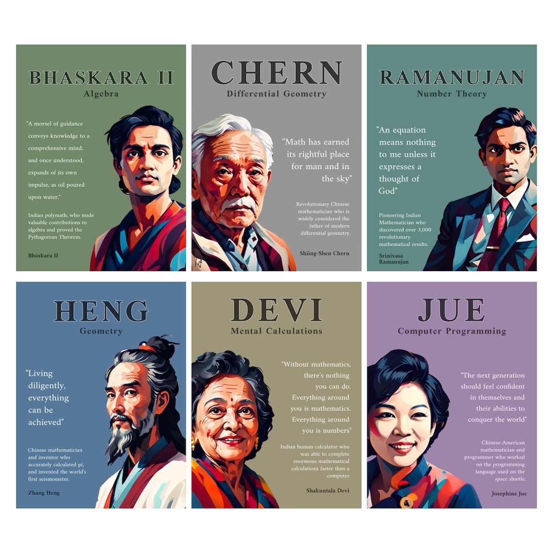 Famous Asian Mathematicians Printable Poster Pack 6x Teacher Math ...