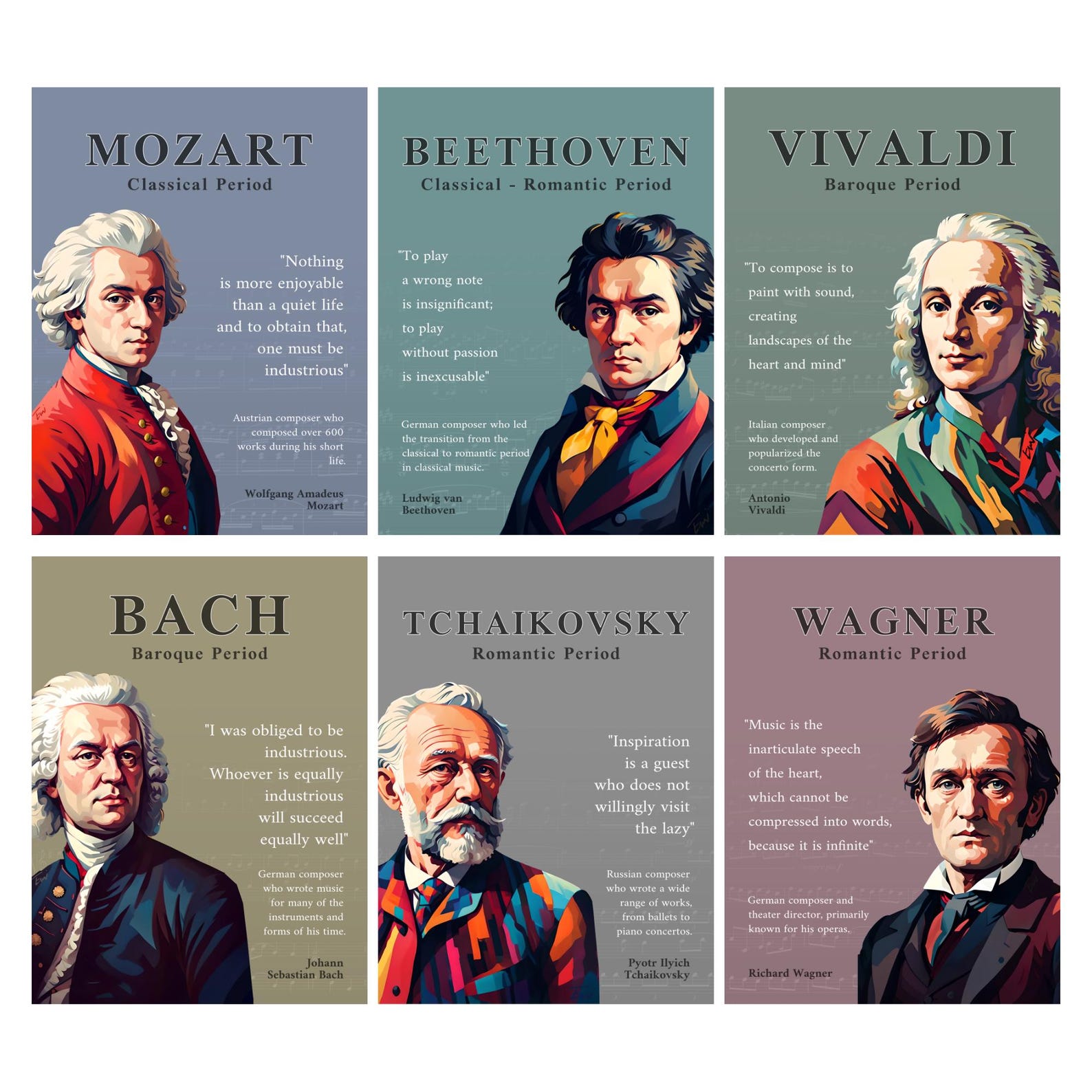 Famous Composers Printable Poster Pack (6x) | Teacher - Music Classroom ...