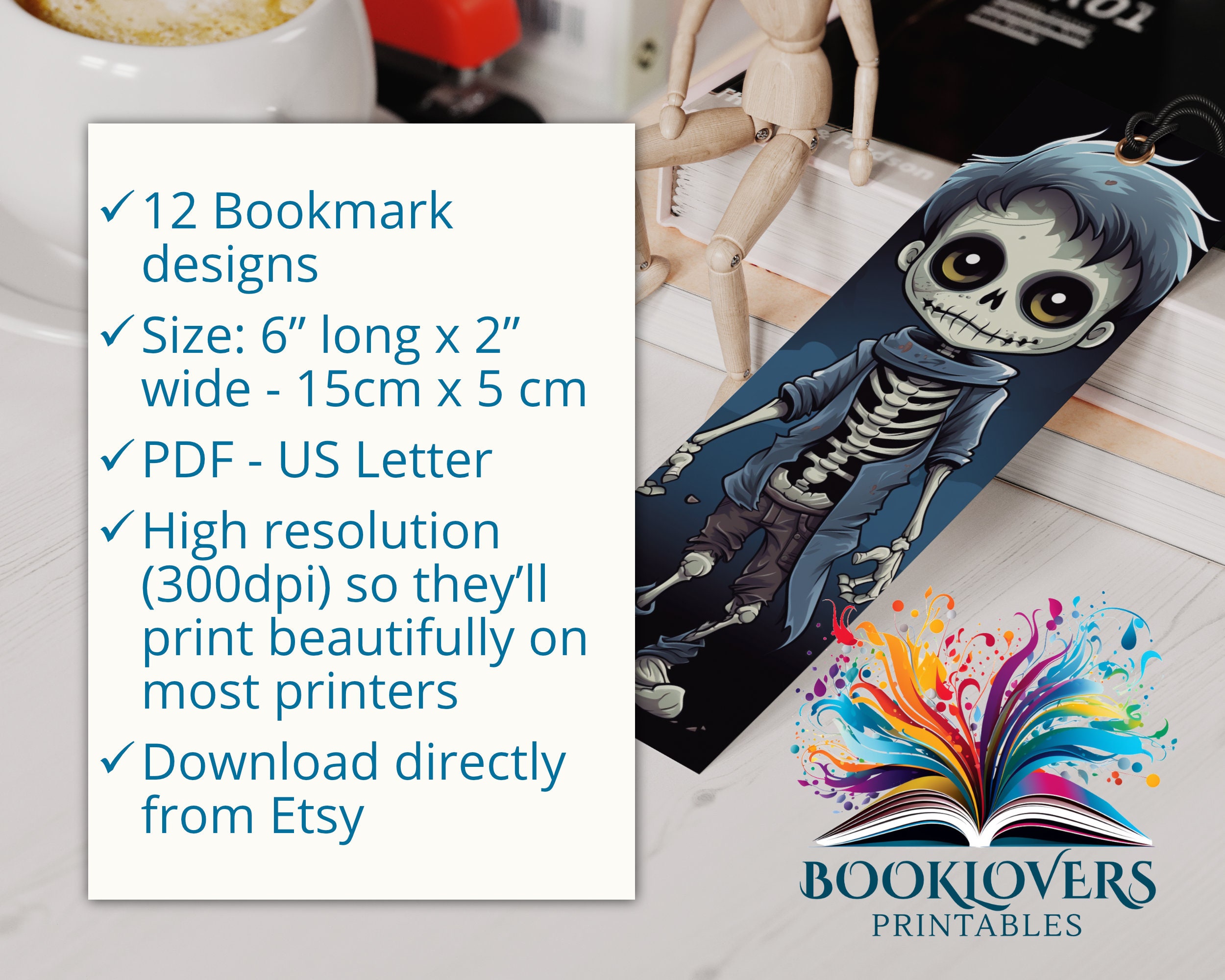 Halloween Skeletons Printable Bookmark Instant PDF Digital Download Set ...