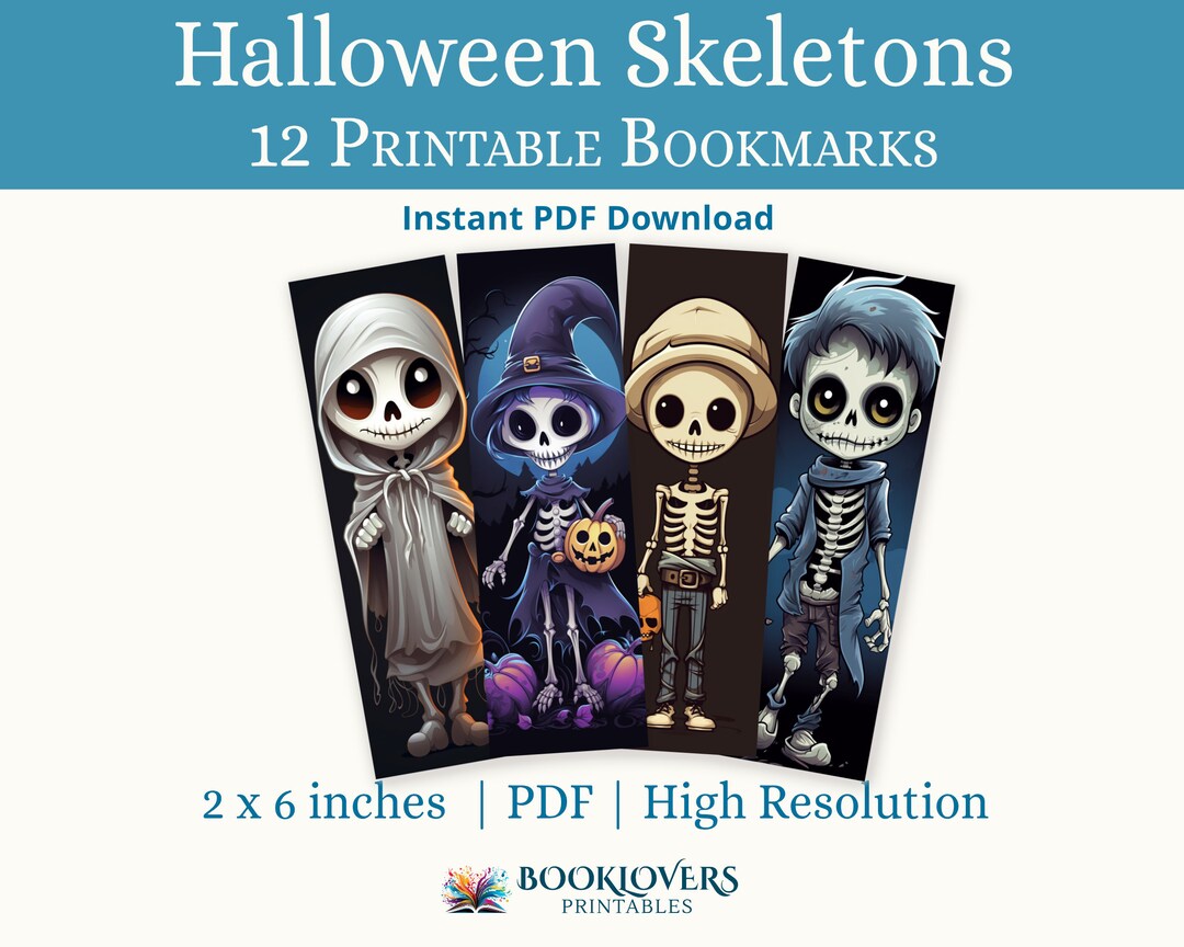 Halloween Skeletons Printable Bookmark Instant PDF Digital Download Set ...