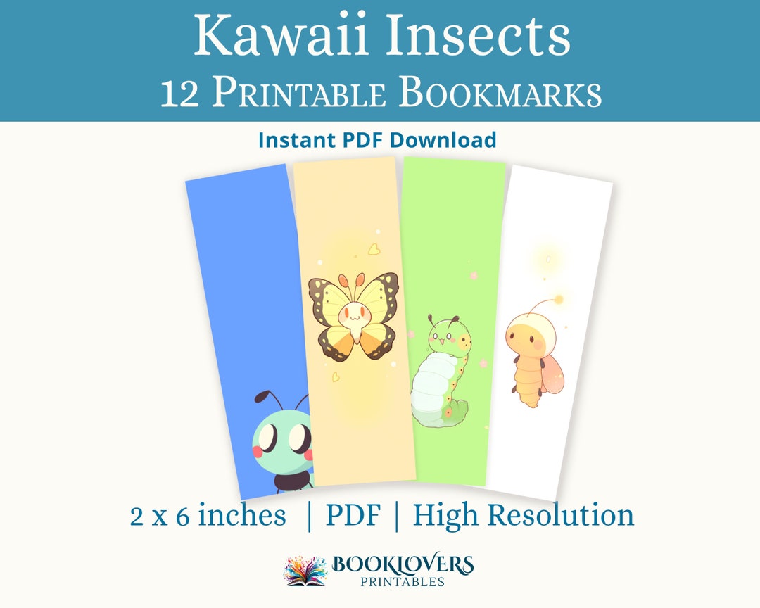 Kawaii Insect Printable Bookmark Instant PDF Digital Download Set of 12 ...
